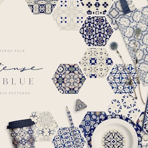 Intense Blue Digital Paper - Scrapbook Papers - Seamless Patterns ...