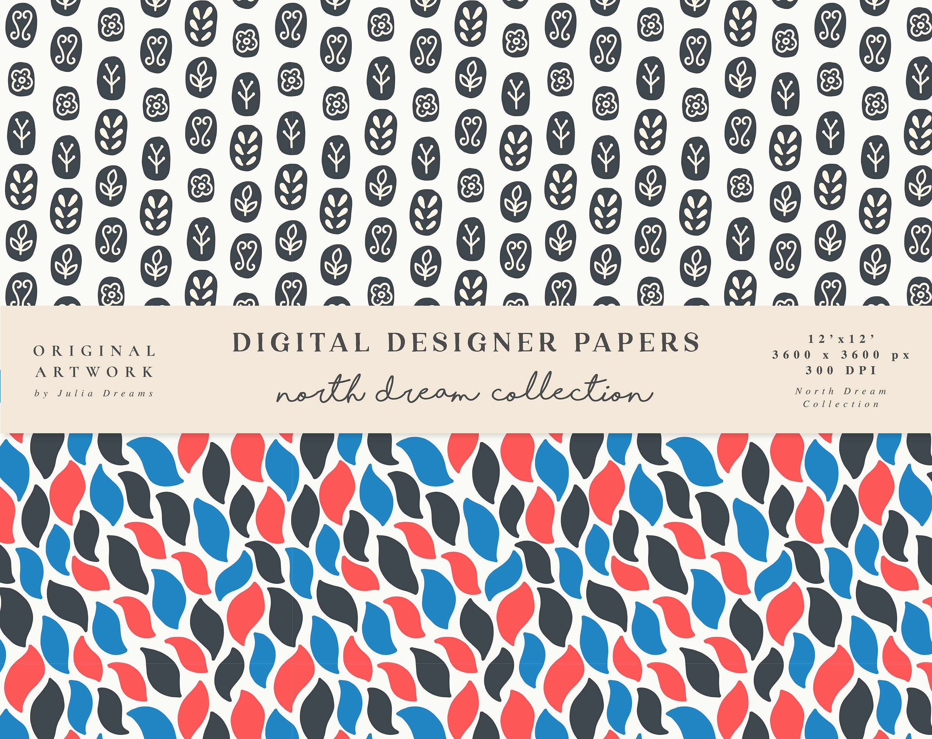 North Dream Digital Papers - Scrapbook Paper Set - Seamless Patterns ...