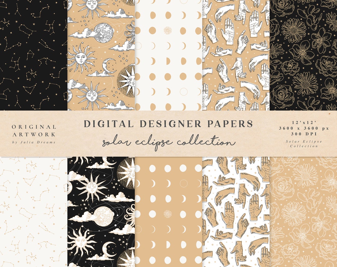 Digital Paper Solar Eclipse - Scrapbook Papers - Seamless Patterns ...