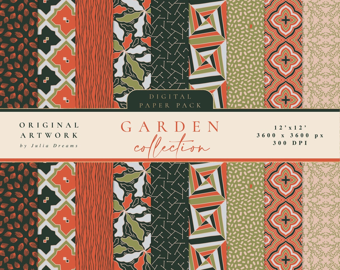 Garden Digital Paper Scrapbook Paper Seamless Patterns | Etsy