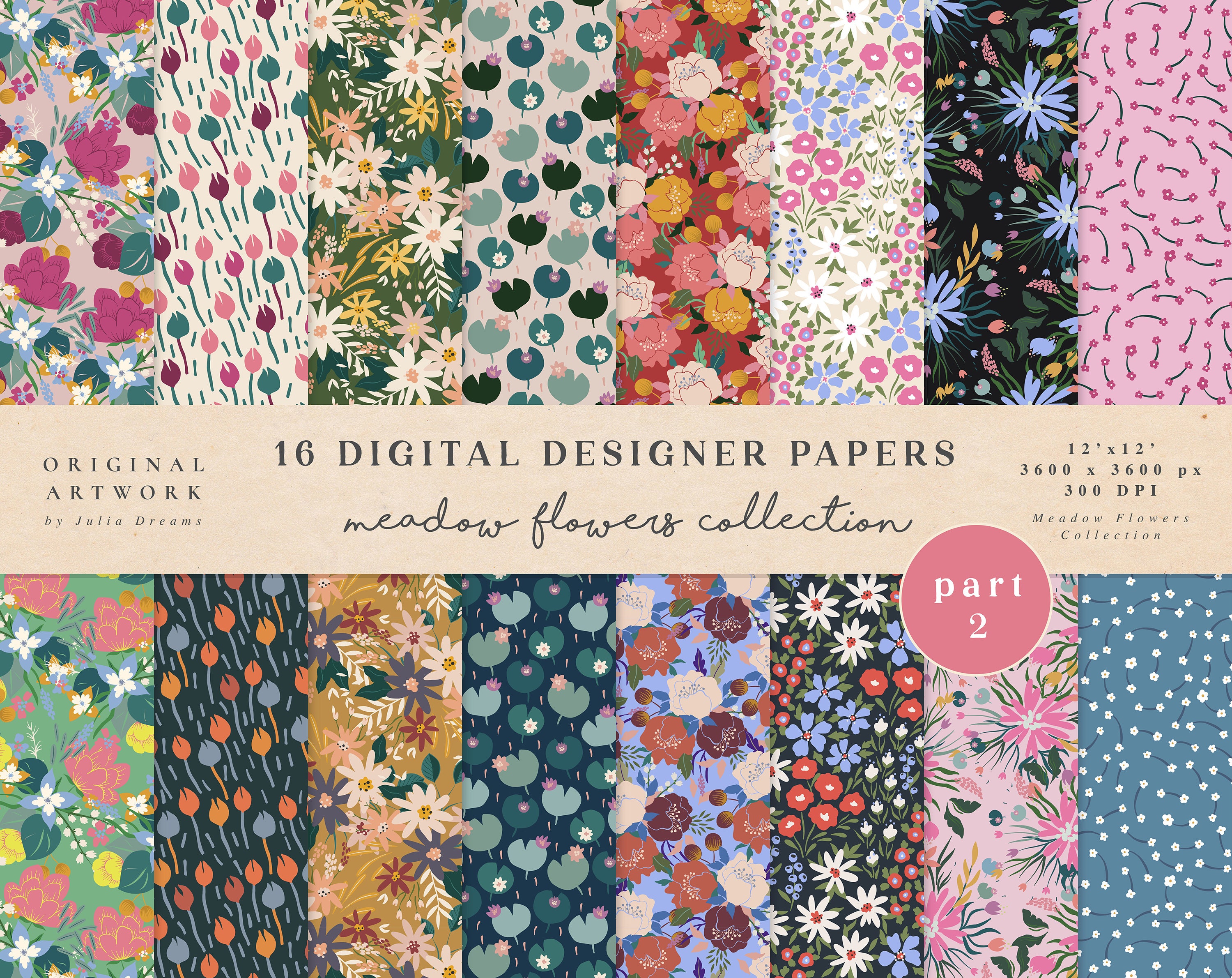 Meadow Flowers Digital Papers Part 2 Scrapbook Paper | Etsy