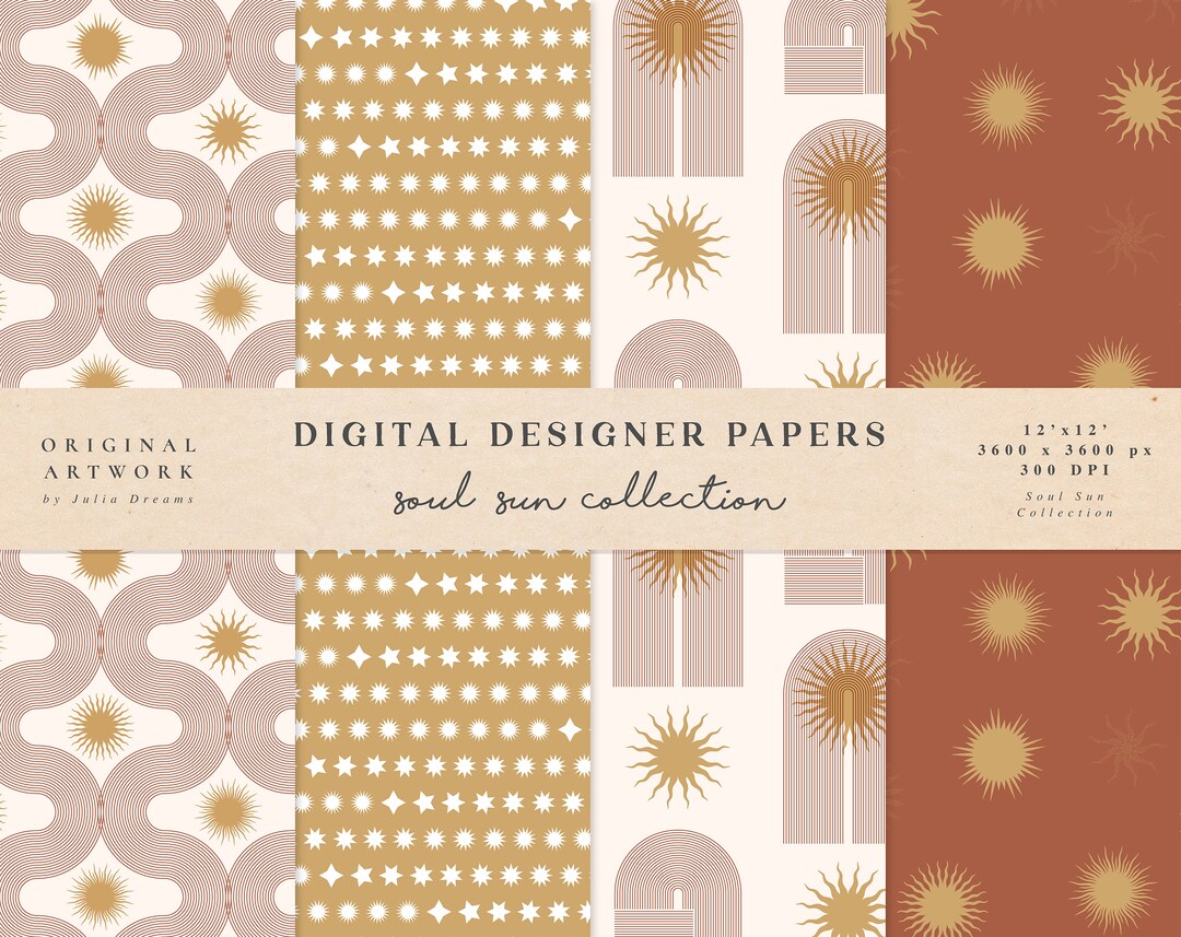 Soul Sun Digital Paper - Modern Scrapbook Paper - Seamless Patterns ...