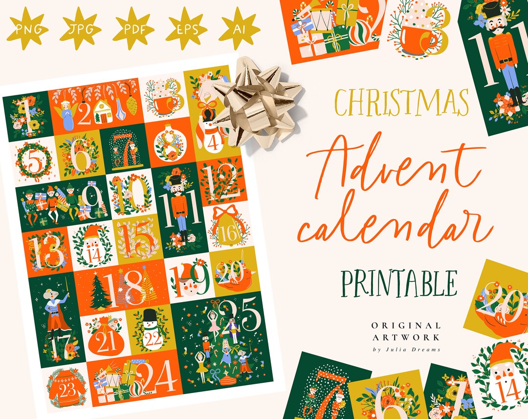 Advent Calendar Printable - Winter Holiday Christmas - Santa ...