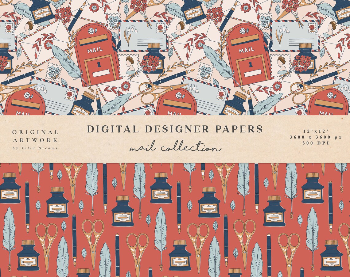 Mail Digital Paper Set Scrapbook Paper Seamless Patterns - Etsy