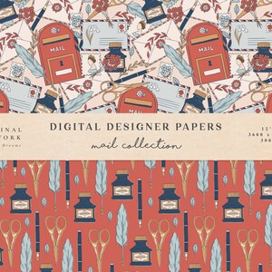 Mail Digital Paper Set - Scrapbook Paper - Seamless Patterns - Digital ...