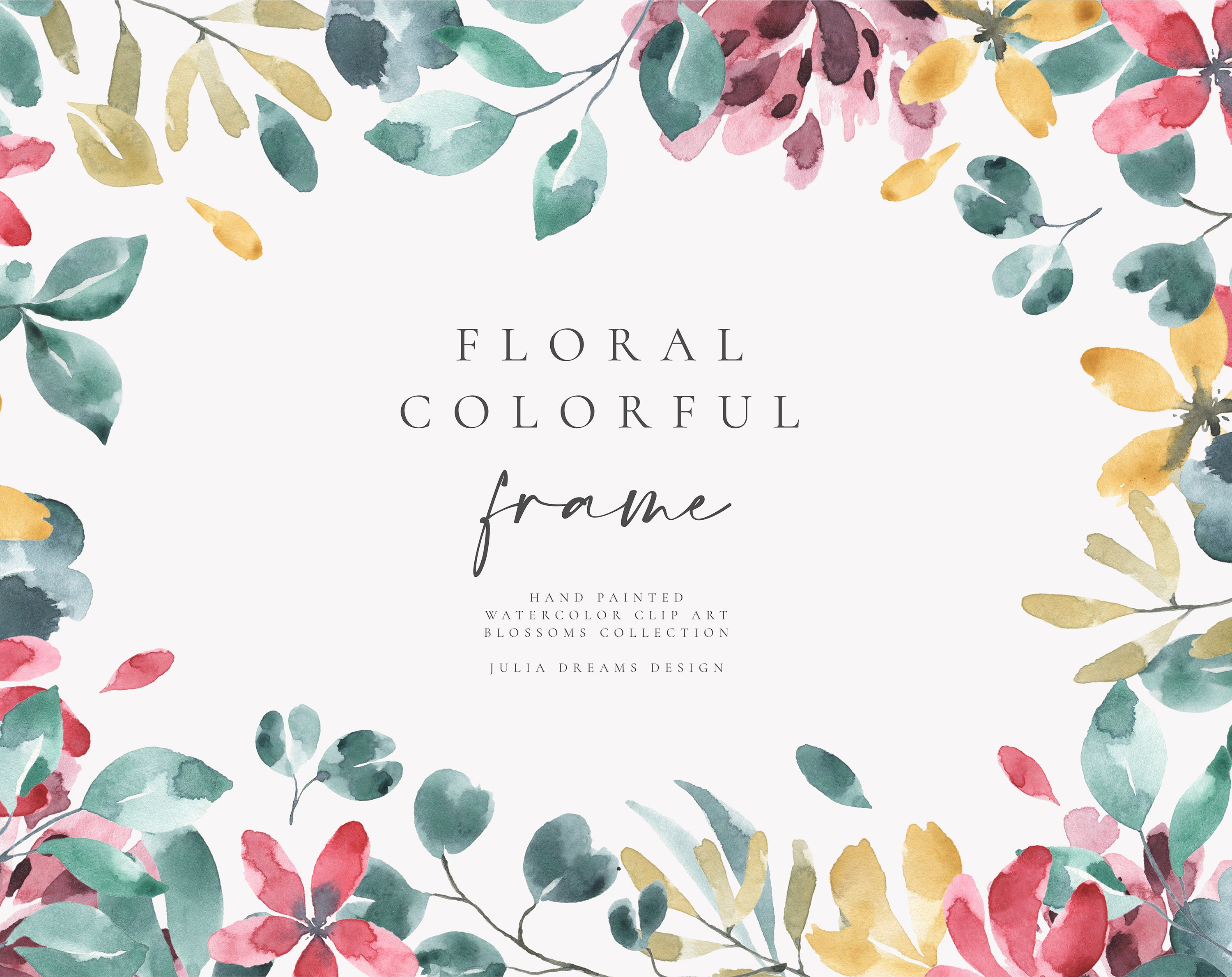 Colorful Watercolor Floral Frame - Digital Clipart - Individual PNG ...