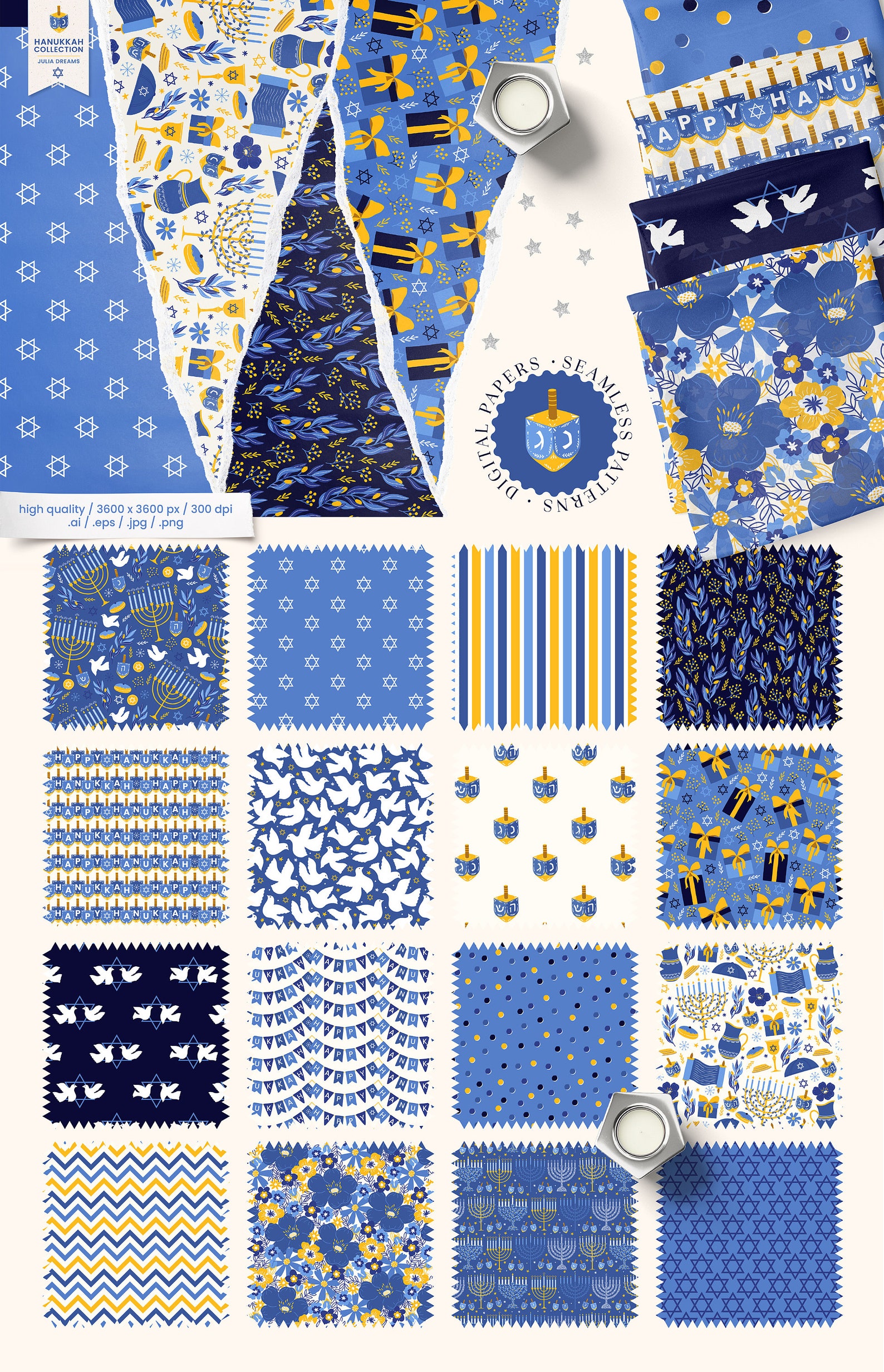 Hanukkah Digital Papers Commercial Use Scrapbook Paper - Etsy