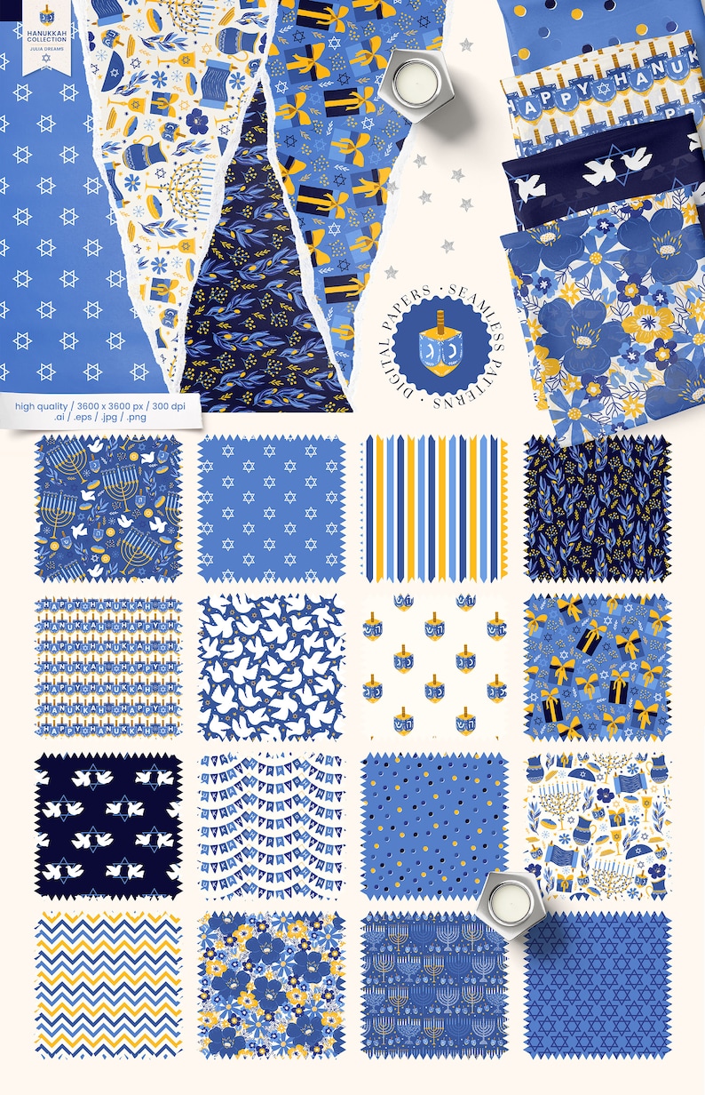 Hanukkah Digital Papers Commercial Use Scrapbook Paper - Etsy