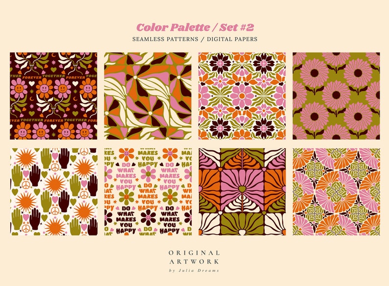 70s Style Digital Papers - Commercial Use - Scrapbook Paper - Seamless ...