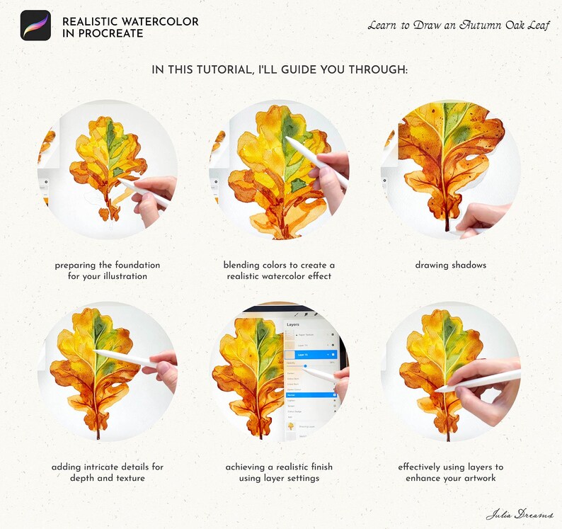 Tutorial Realistic Watercolor in Procreate Autumn Oak Leaf - Procreate ...