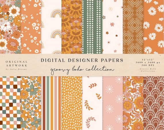 Groovy Boho Digital Papers Commercial Use Scrapbook Paper - Etsy