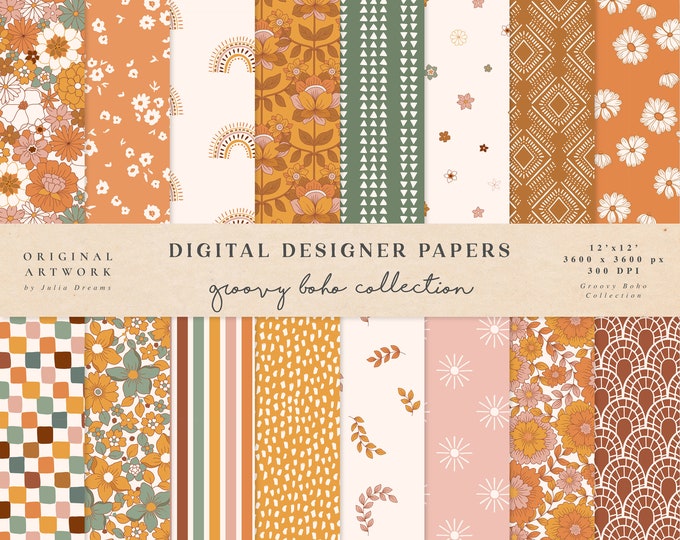 14 Boho Digital Papers Boho Scrapbook Paper Boho - Etsy