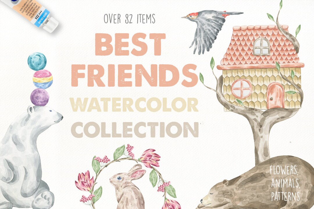 Best Friends Watercolor Clipart - Watercolor Nursery Pastel - Polar ...