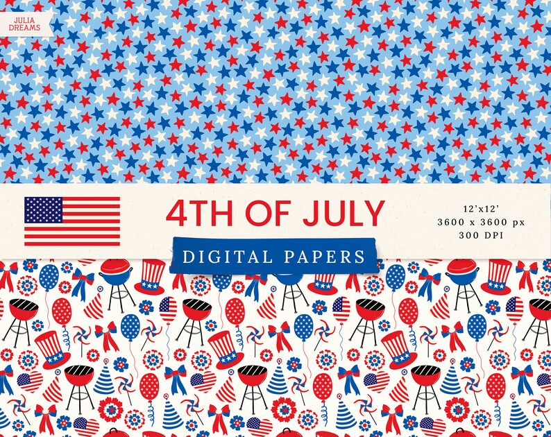 4th of July Digital Papers - Commercial Use - Scrapbook Paper ...