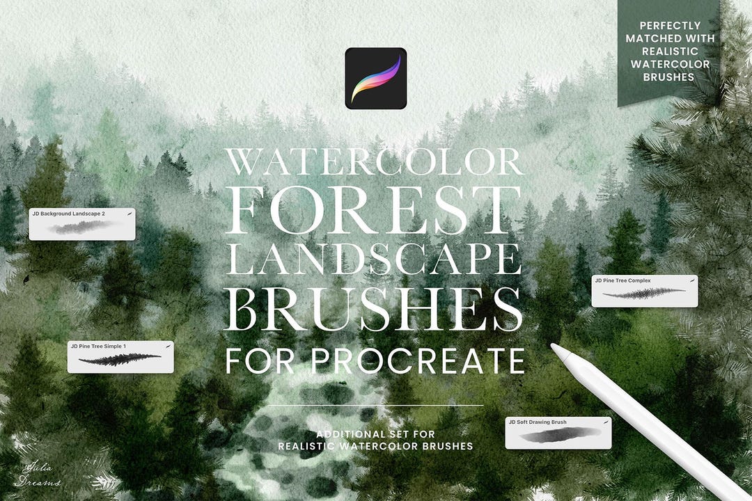 Watercolor Forest Landscape Procreate Brushes - Painting Kit for ...