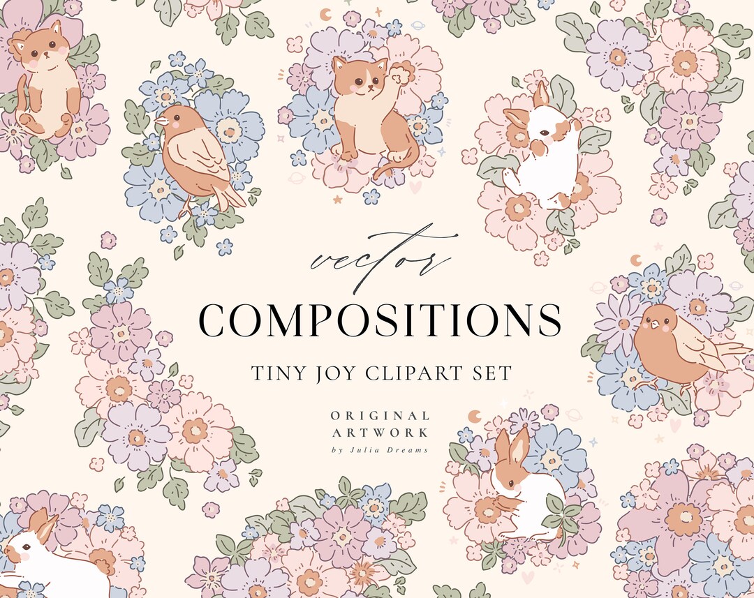 Tiny Joy Cute Animals Flowers Compositions - Invitation - Digital ...