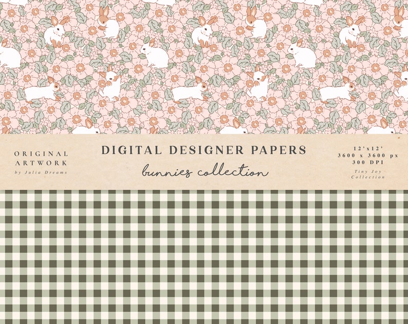 Cute Bunnies Digital Papers - Commercial Use - Scrapbook Paper ...