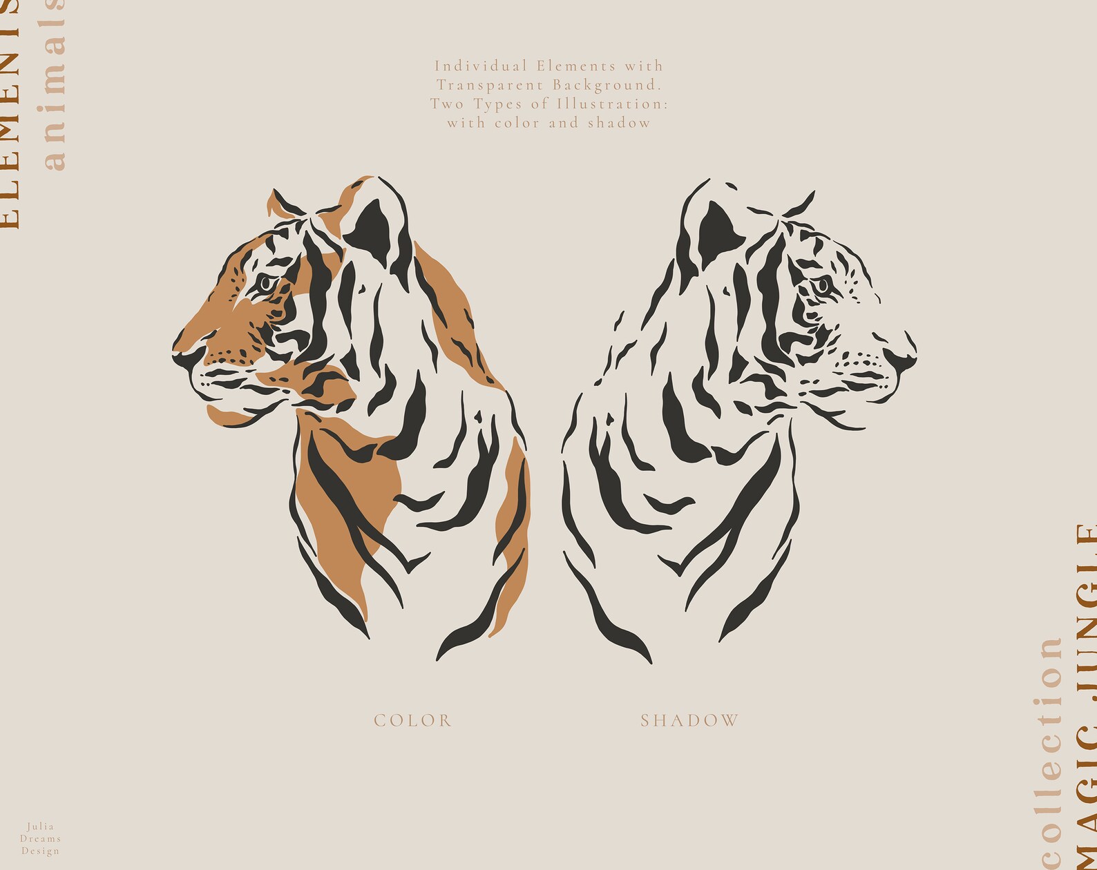 Tiger Digital Clipart Individual PNG Files Logo Elements Wedding ...