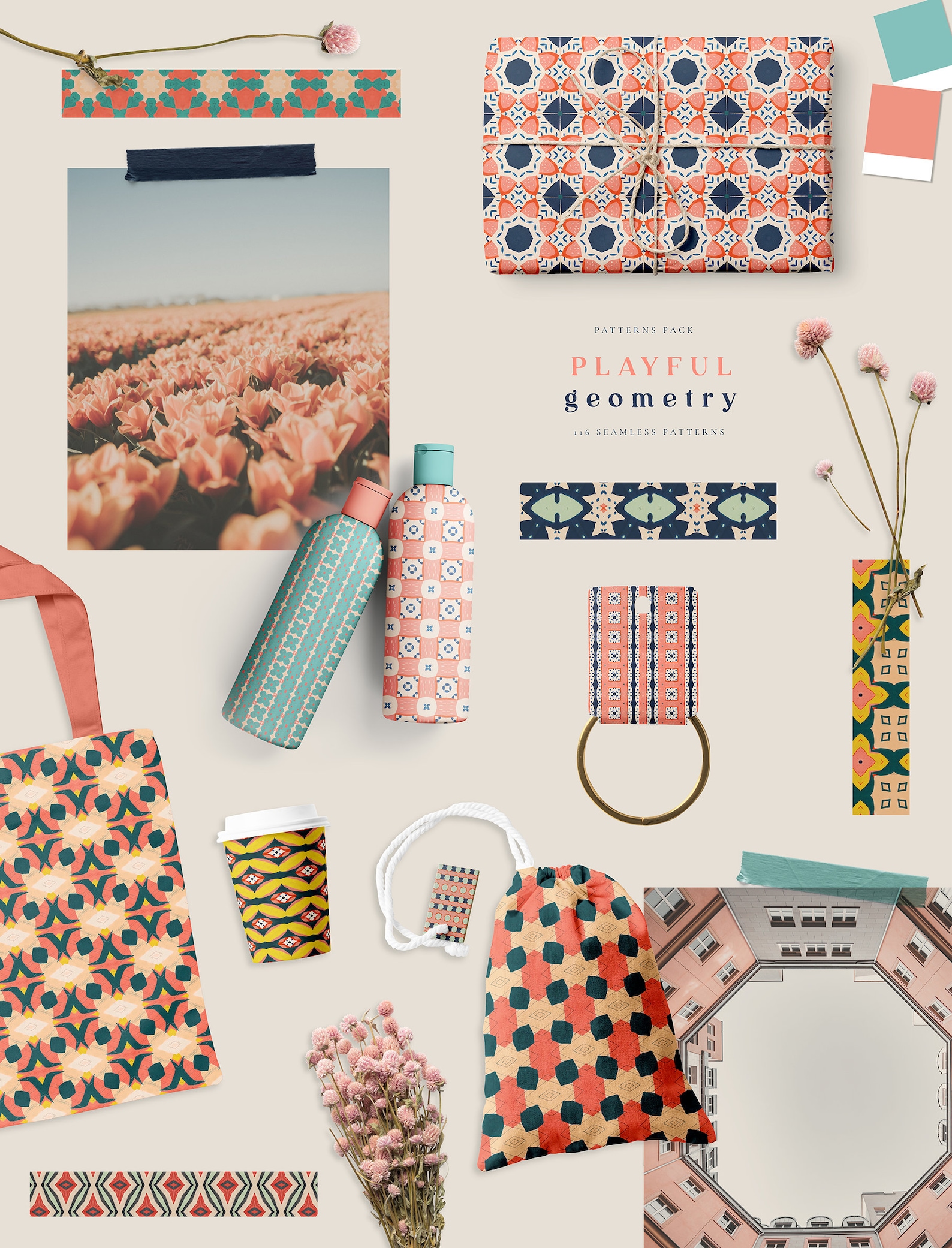 Playful Geometry Digital Paper - Scrapbook Papers - Seamless Patterns ...