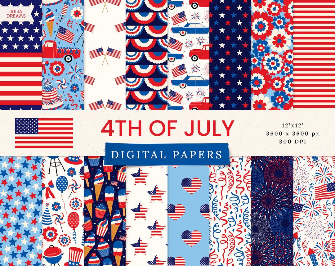 4th of July Digital Papers - Commercial Use - Scrapbook Paper ...