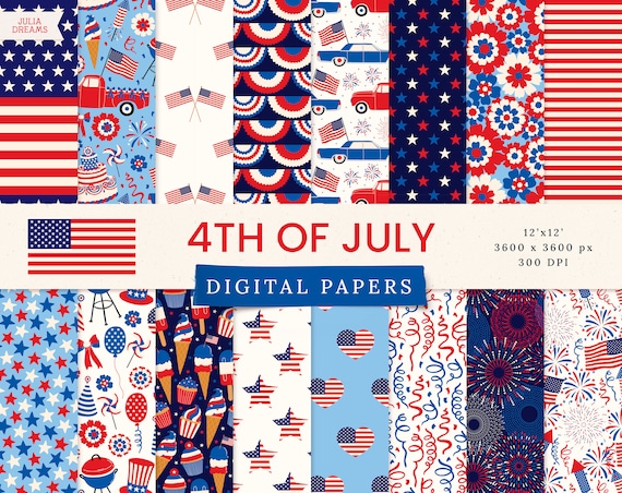 Vintage 4th Of July Digital Paper Printable Backgrounds Vintage Style