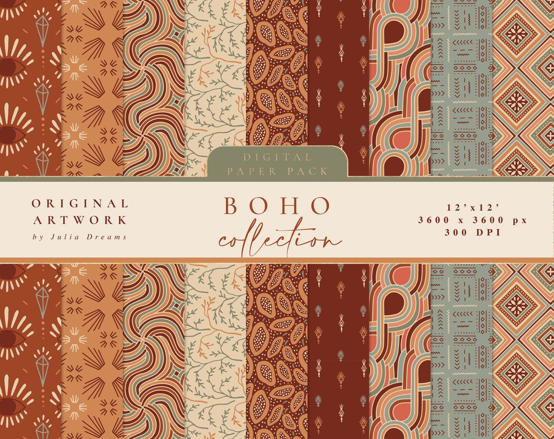 Boho Digital Paper Scrapbook Paper Seamless Patterns | Etsy