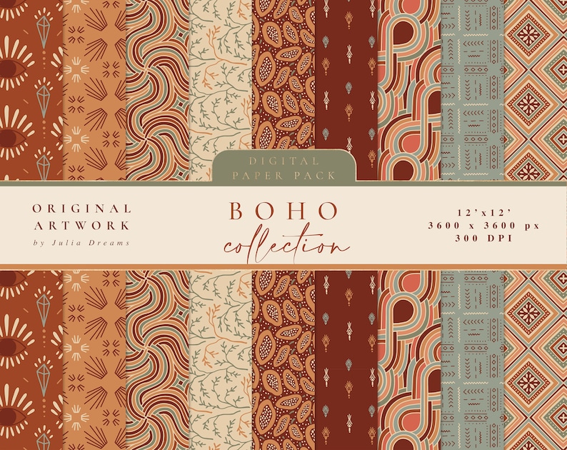 Boho Digital Paper Scrapbook Paper Seamless Patterns | Etsy