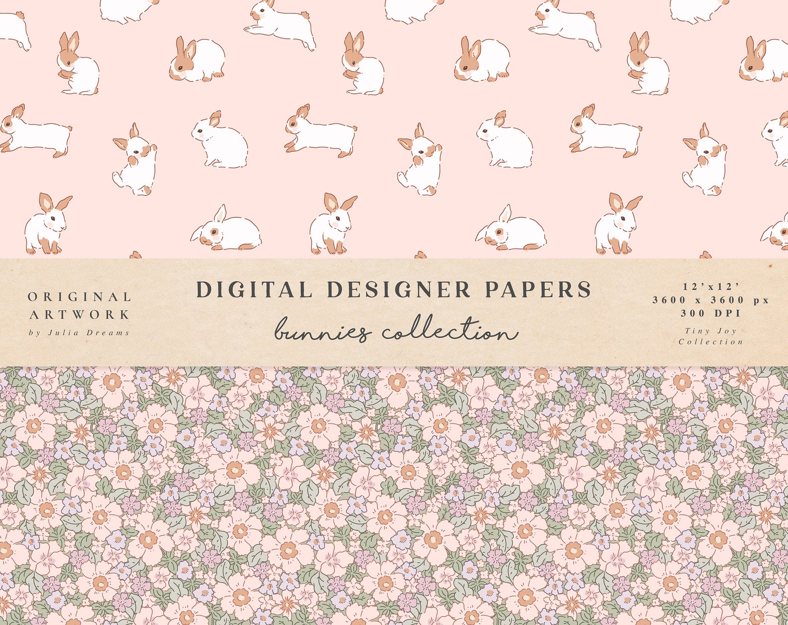 Cute Bunnies Digital Papers - Commercial Use - Scrapbook Paper ...