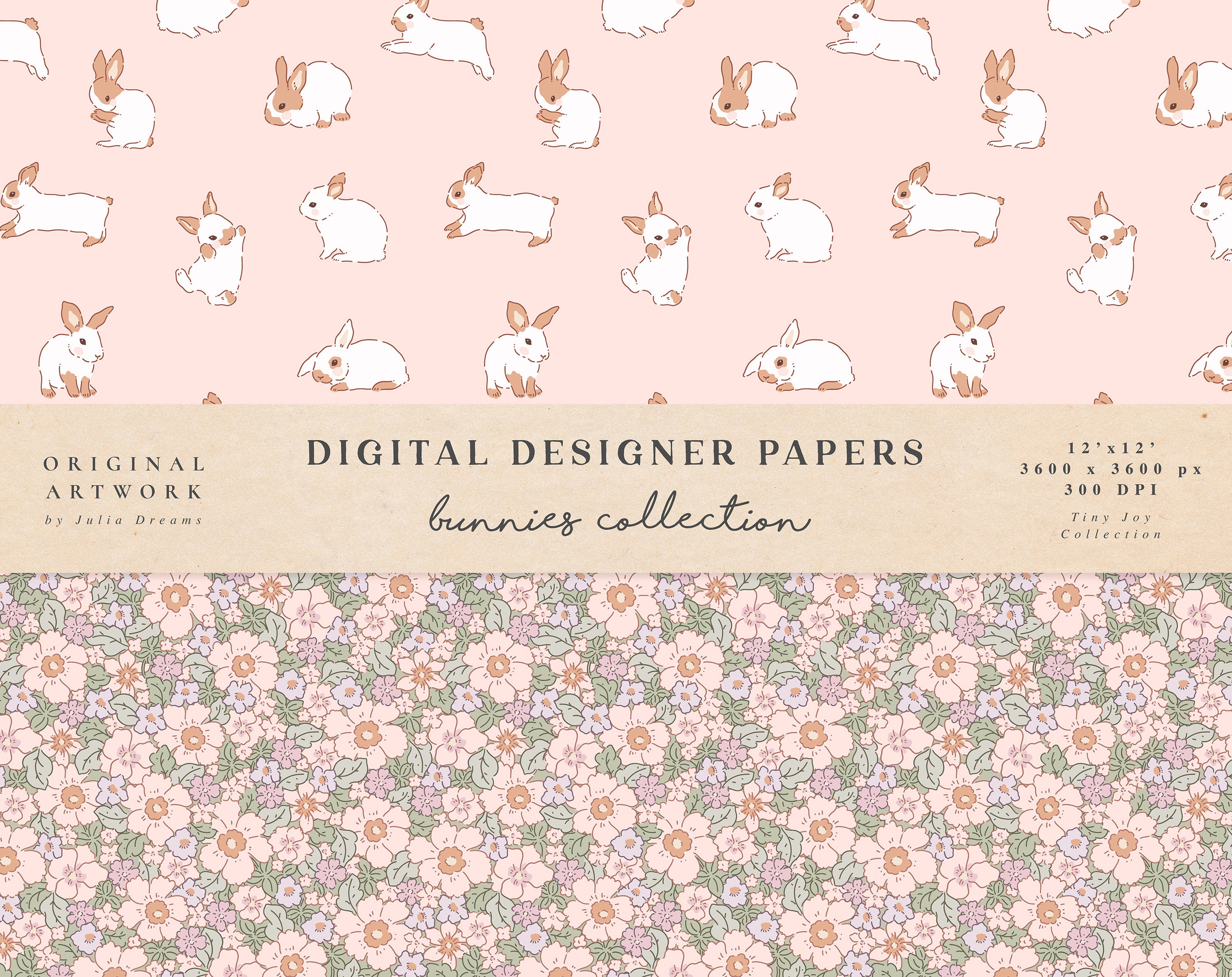 Cute Bunnies Digital Papers - Commercial Use - Scrapbook Paper ...