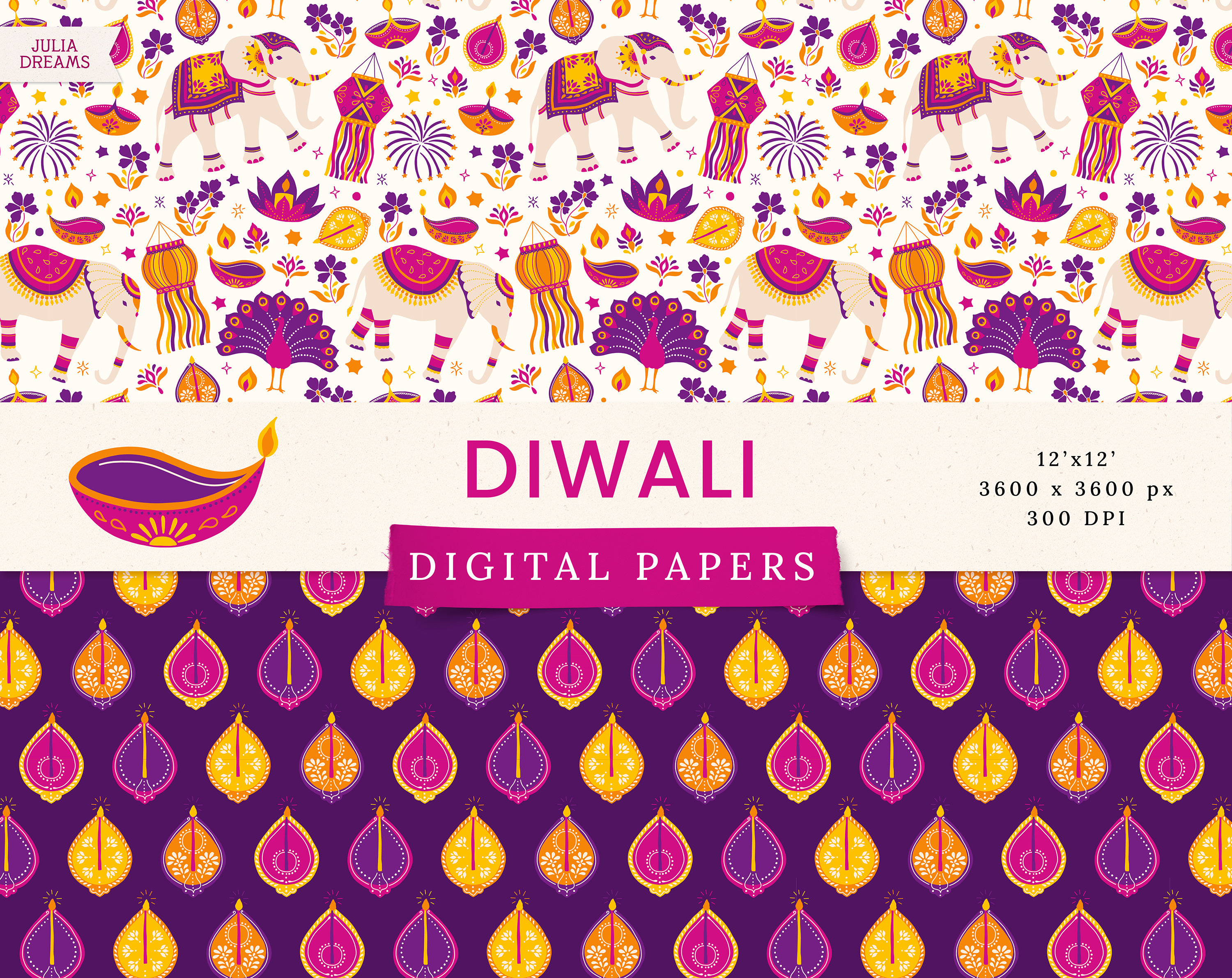 Diwali Digital Papers Commercial Use Scrapbook Paper - Etsy