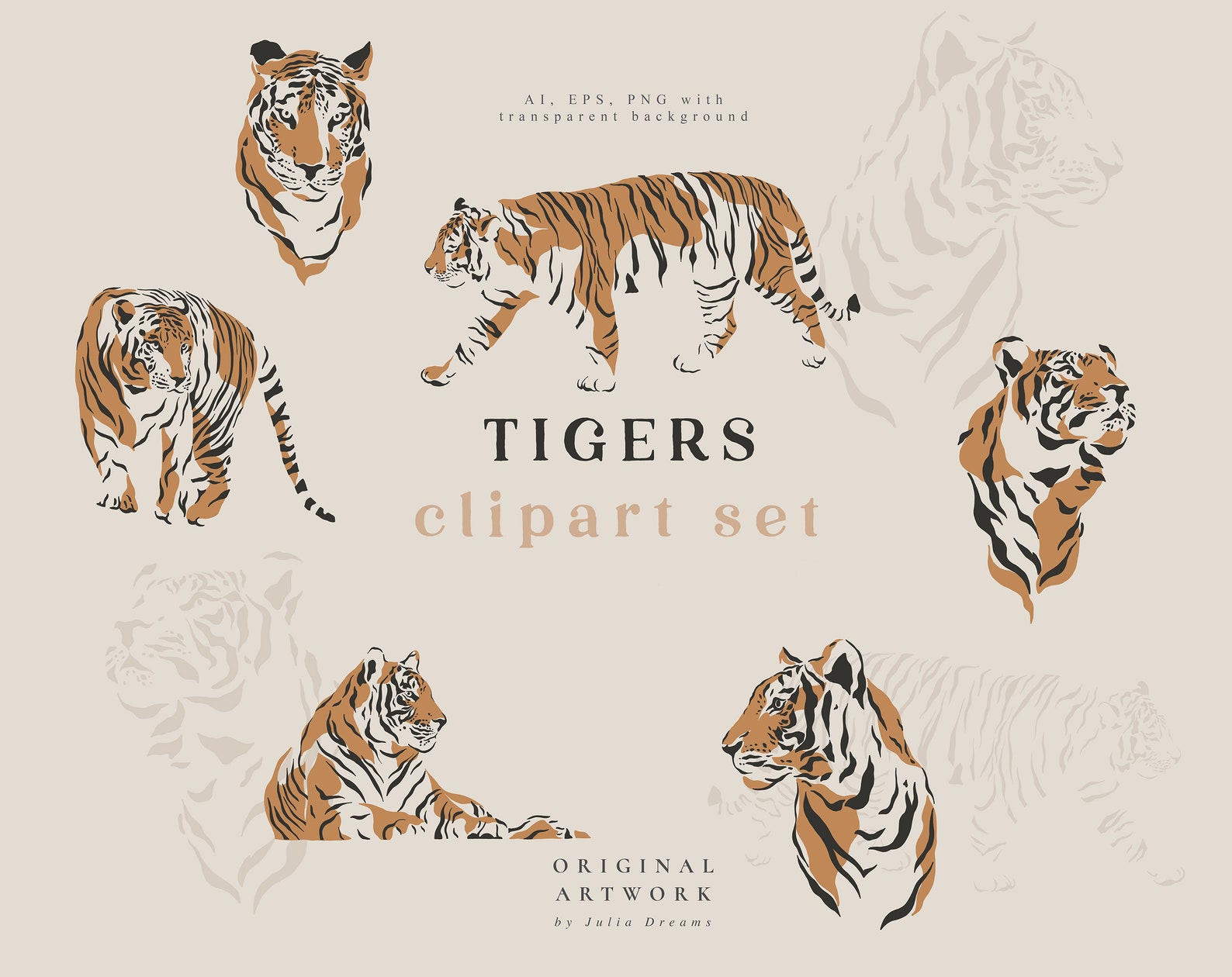 Tiger Digital Clipart Individual PNG Files Logo Elements Wedding ...