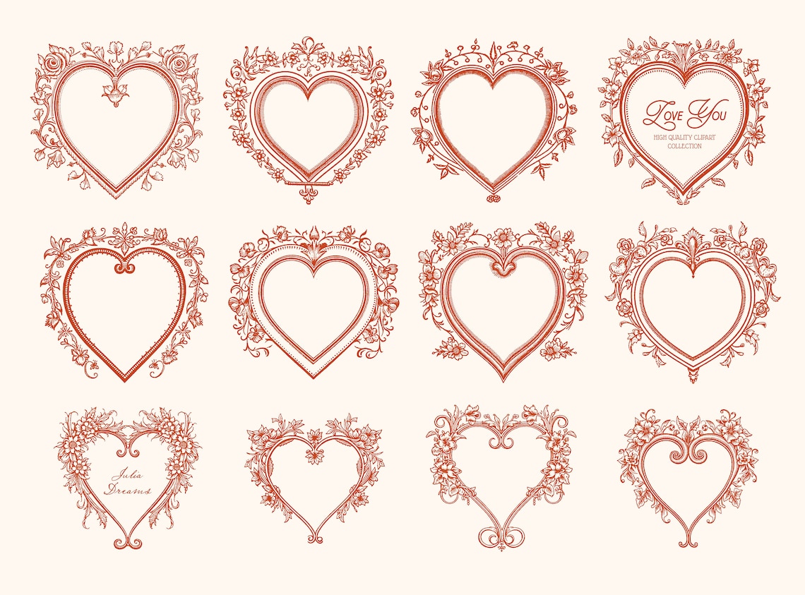 Heart Baroque Frames Clipart - Antique Rococo Vintage Clip Art - Vector ...