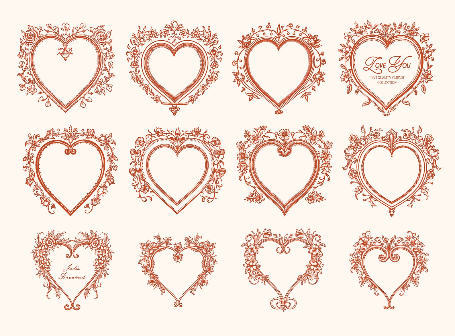 Heart Baroque Frames Clipart - Antique Rococo Vintage Clip Art - Vector ...