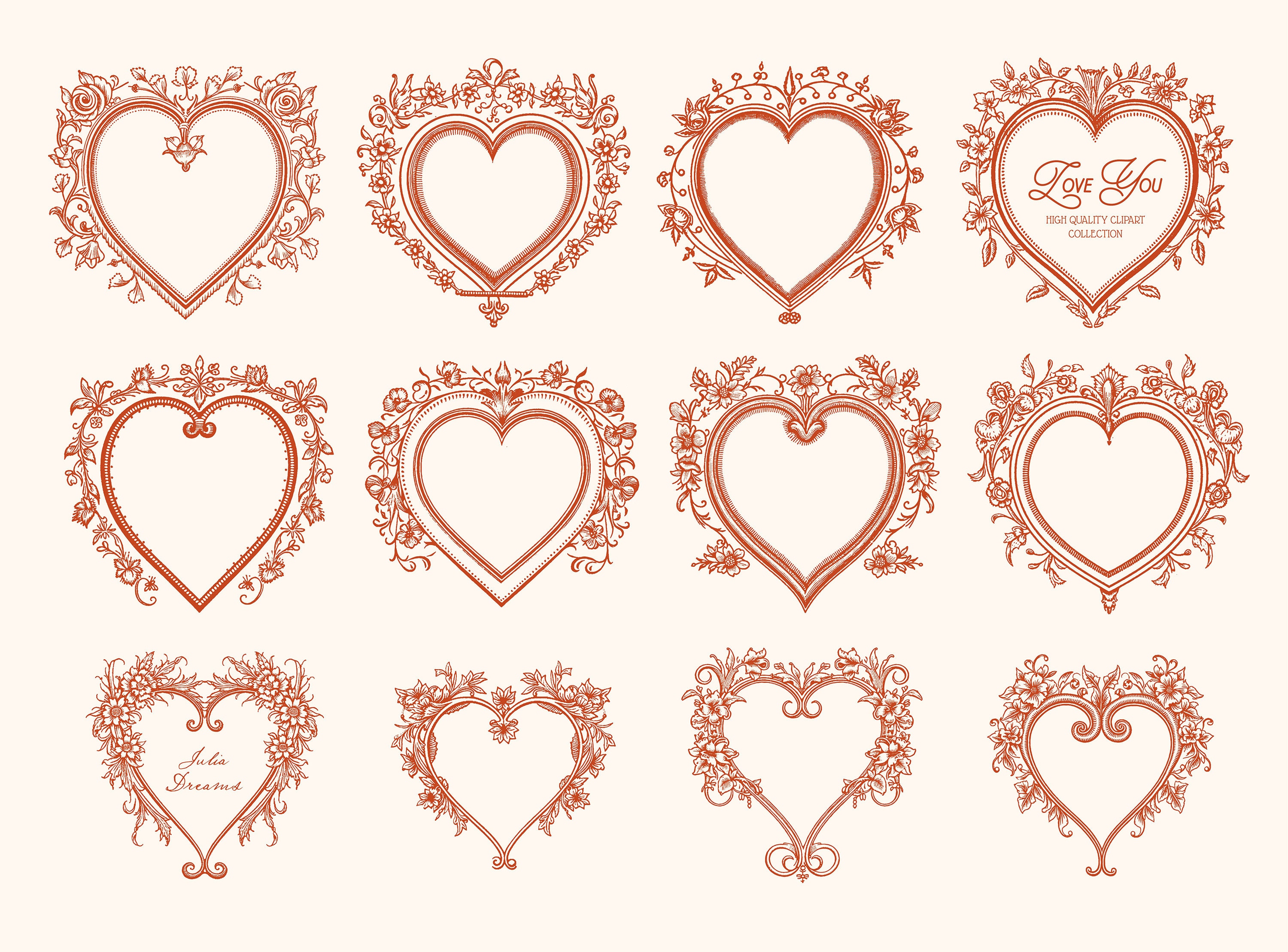 Heart Baroque Frames Clipart - Antique Rococo Vintage Clip Art - Vector ...