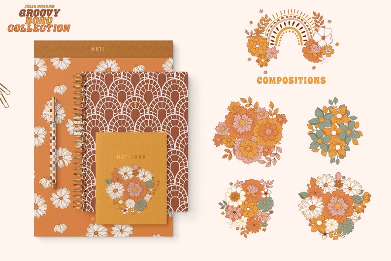 Groovy Boho Digital Clipart Collection Individual PNG Files - Etsy