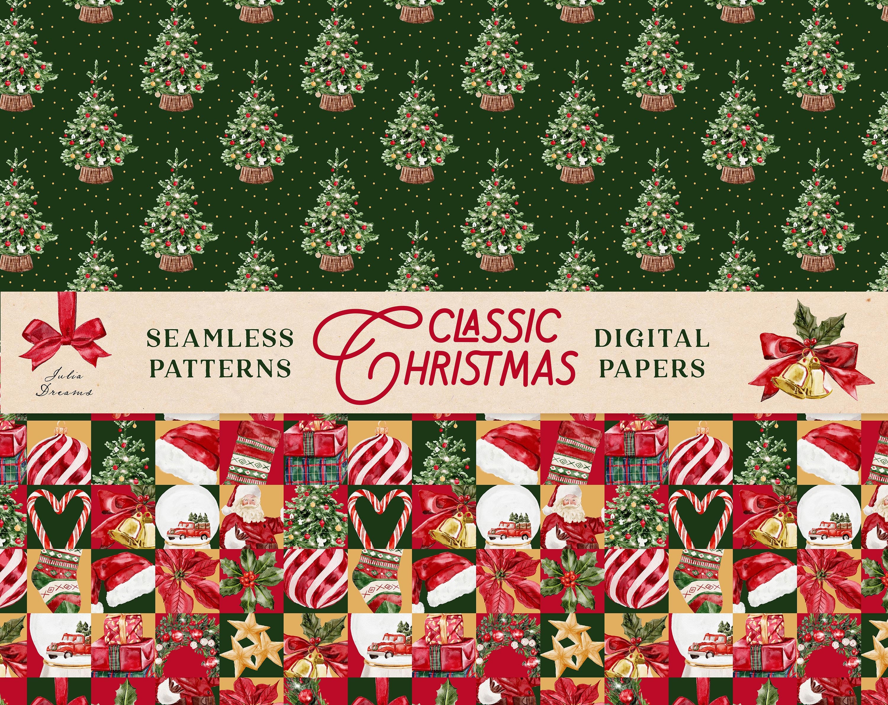 Classic Christmas Digital Papers - Seamless Patterns - Christmas Print ...