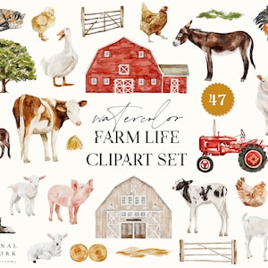Watercolor Farm Life Clipart Set - Digital Watercolor Animals - Baby ...