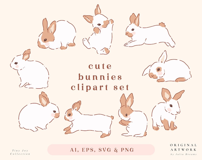 Cute Bunnies Clipart Individual PNG Files Logo Elements - Etsy