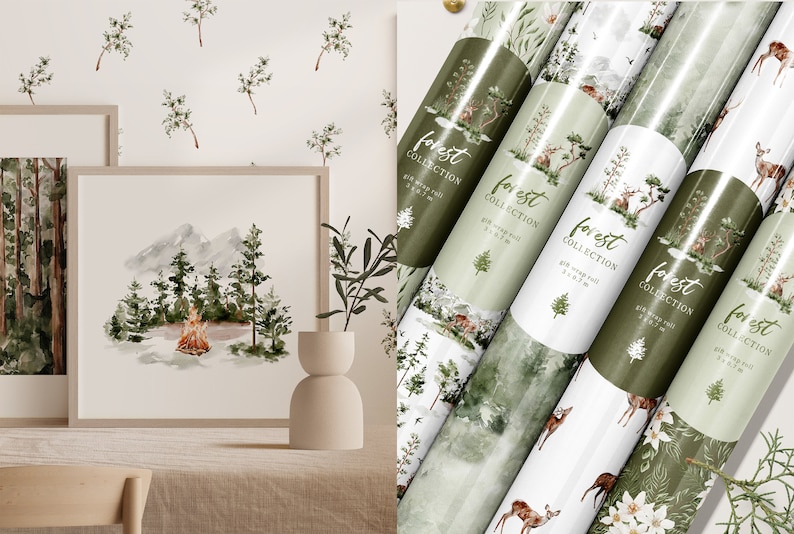 Watercolor Evergreen Forest Digital Clipart Set Wedding - Etsy