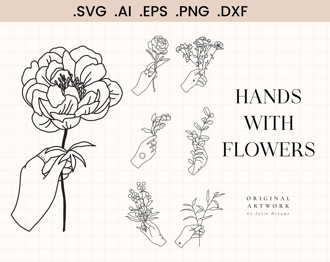 Hand Holding Flowers SVG - Floral Hand Svg Bundle - Svg Files for ...