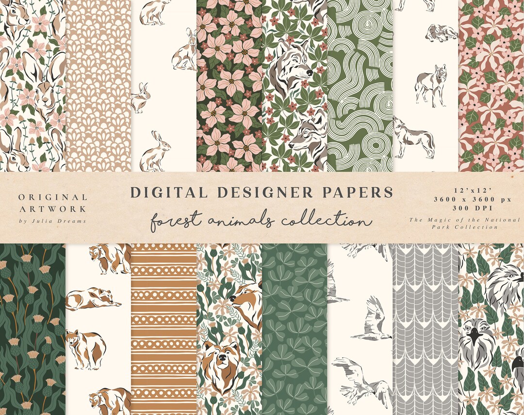Forest Animals Digital Papers - Commercial Use - Scrapbook Paper ...