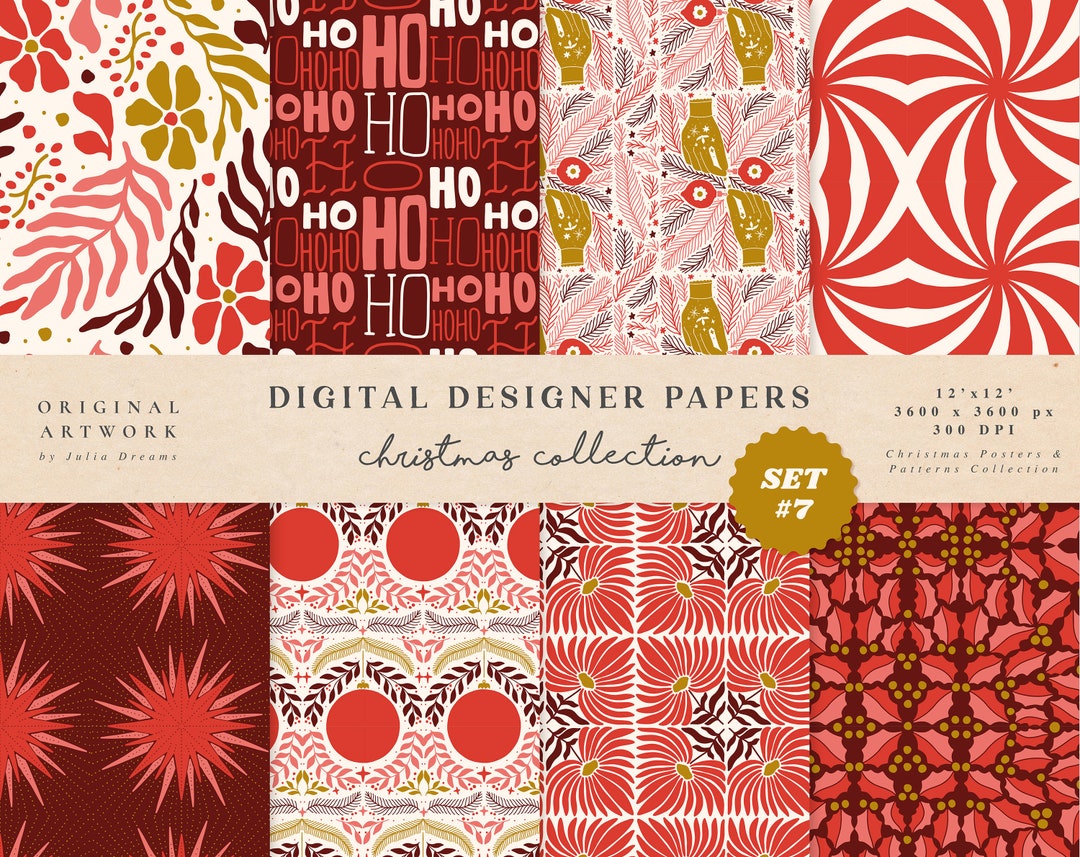 Christmas Red Digital Paper Set - Scrapbook Paper - Seamless Patterns ...