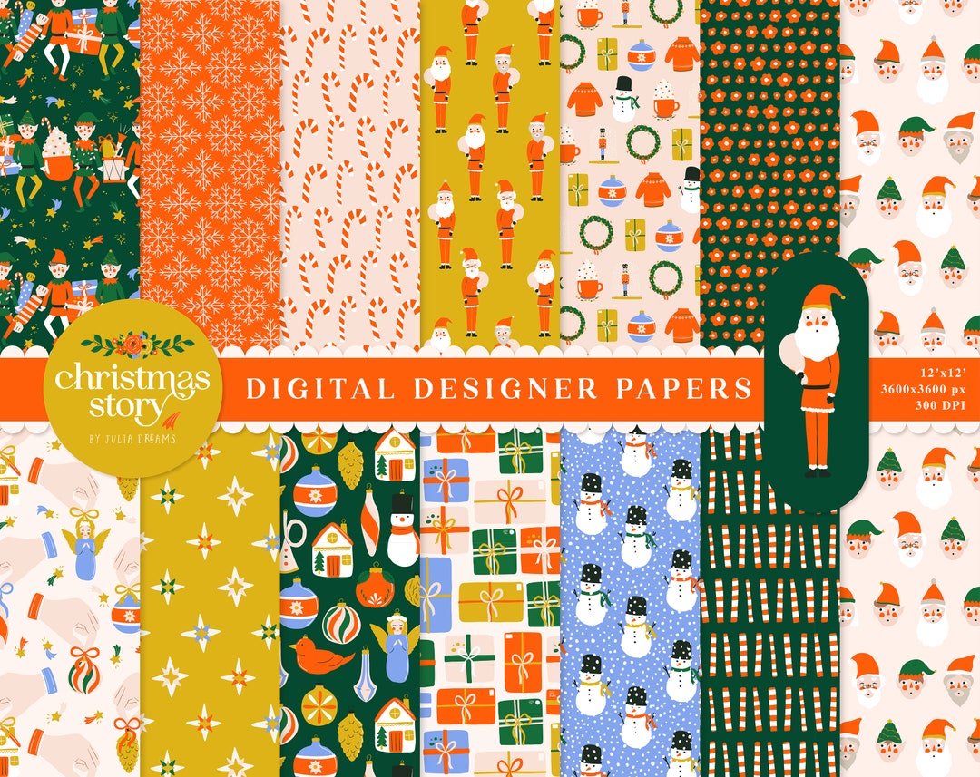 Christmas Story Digital Paper Set 2 - Santa Scrapbook Paper - Seamless ...