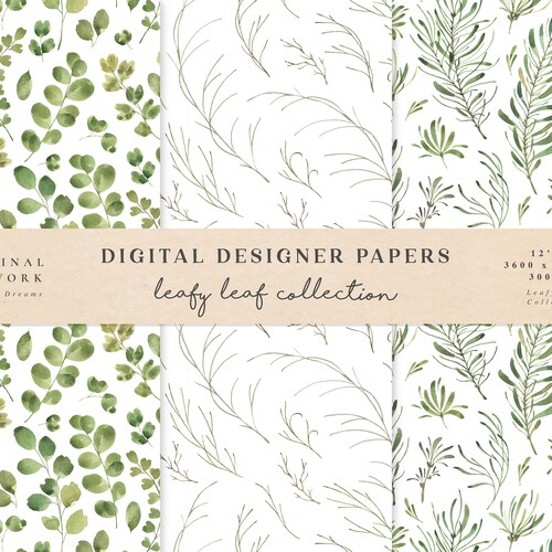 Watercolor Greenery Digital Paper Seamless Tropical Digital - Etsy