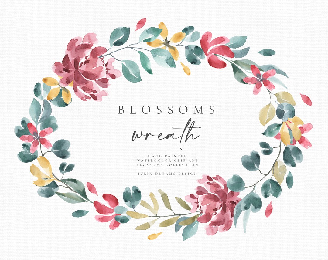Blossoms Watercolor Floral Wreath - Digital Clipart - Individual PNG ...