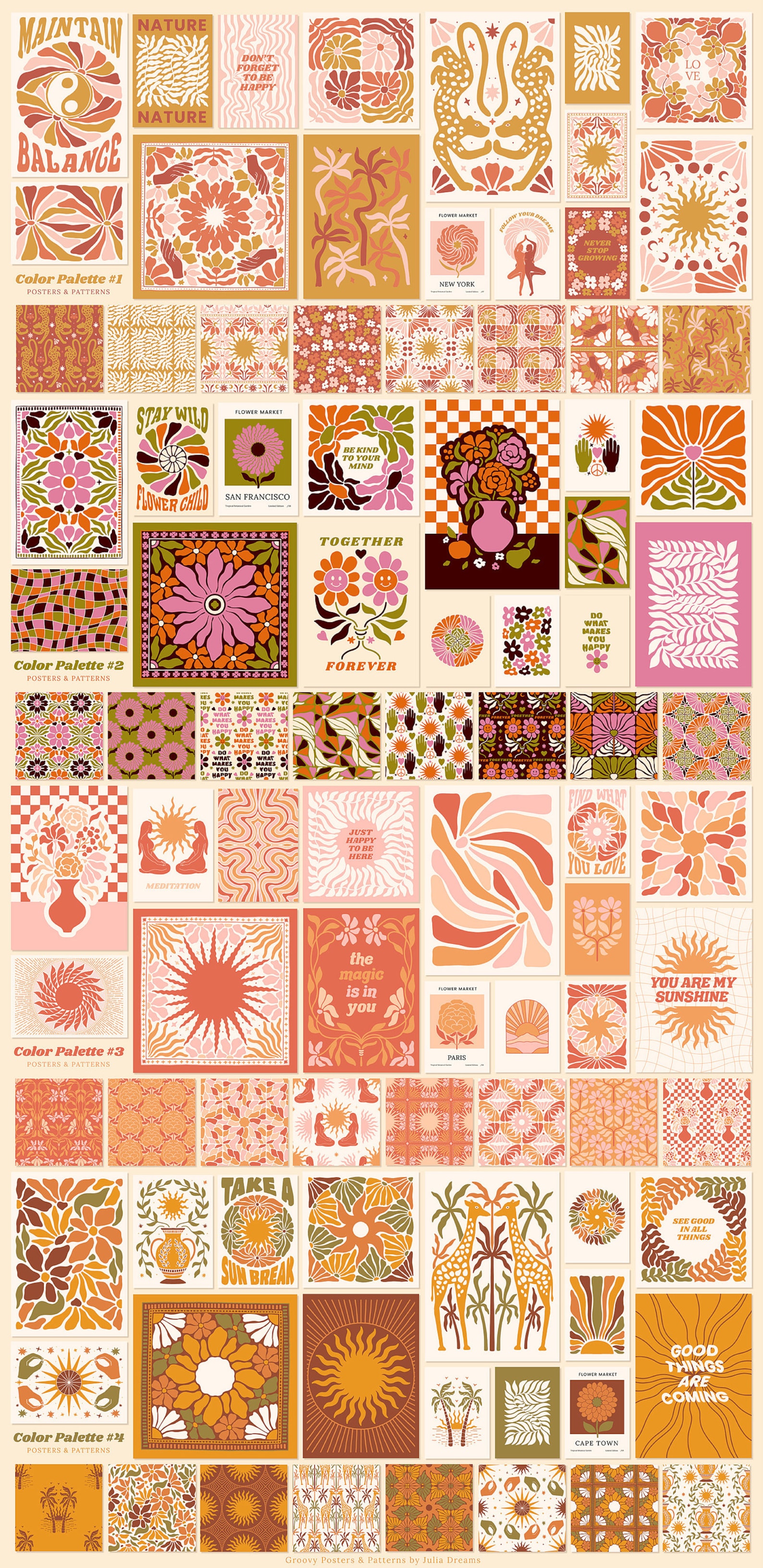 Groovy Posters Patterns Bundle Boho 70s Logo Digital Clipart - Etsy