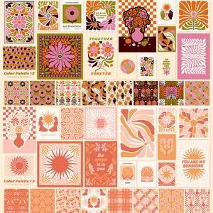 Groovy Posters Patterns Bundle - Boho 70s Logo Digital Clipart ...