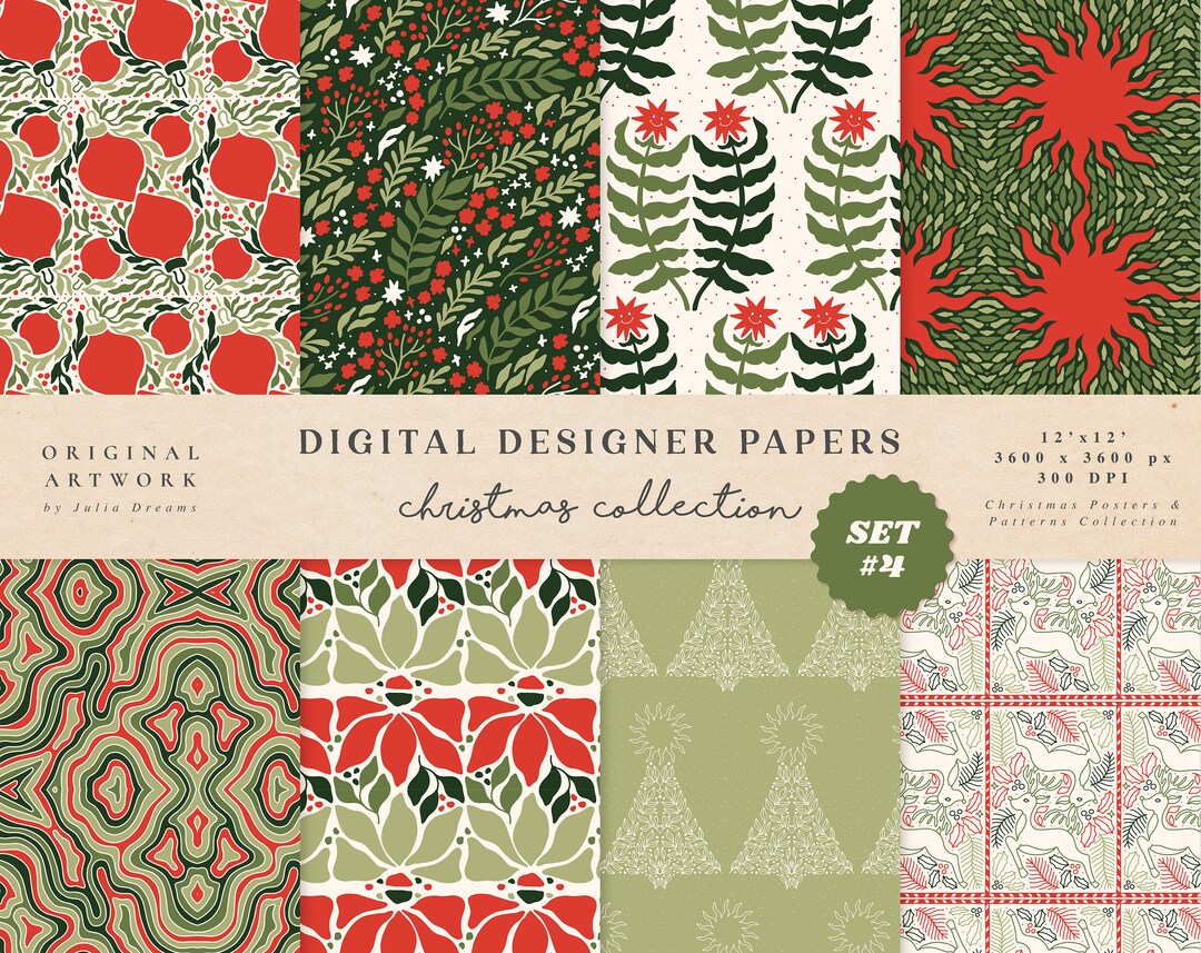 Classic Christmas Digital Paper Set - Scrapbook Paper - Seamless ...