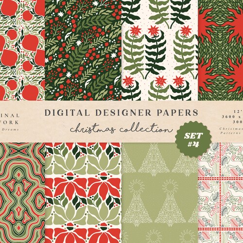 Christmas Holiday Digital Paper Set Scrapbook Paper - Etsy