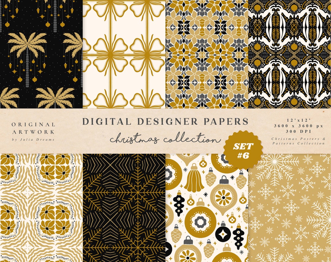 Gold New Year Digital Paper Set - Scrapbook Paper - Seamless Patterns ...